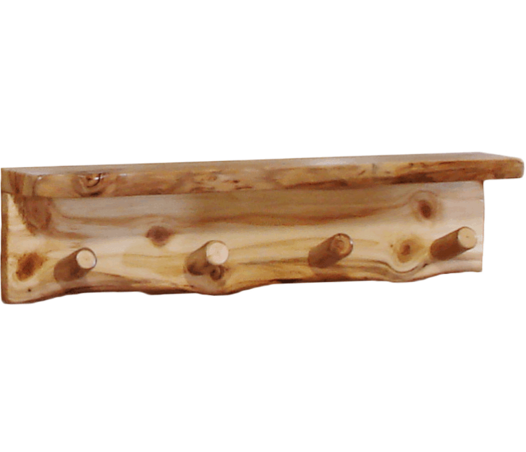 Aspen Log Wall Shelf with Hooks - Rustic Log Furniture of Utah