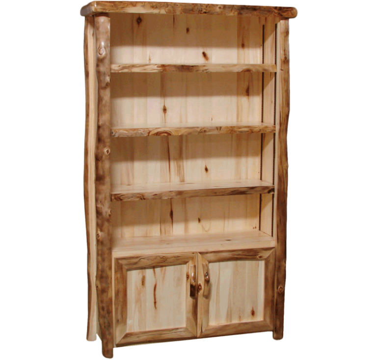 Aspen Log 75 Inch Tall Door Bookcase - Rustic Log Furniture of Utah